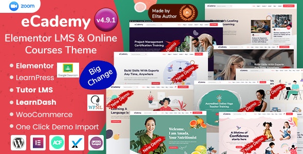 eCademy – Elementor LMS & Online Courses Theme – Catálogo Temas & Modelos